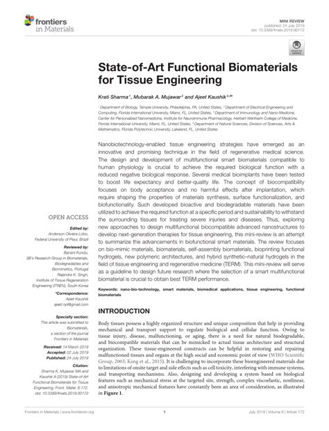 Pdf State Of Art Functional Biomaterials For Tissue Engineering