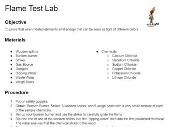 Flame Test Lab Editable By Patricia Sorrow TPT