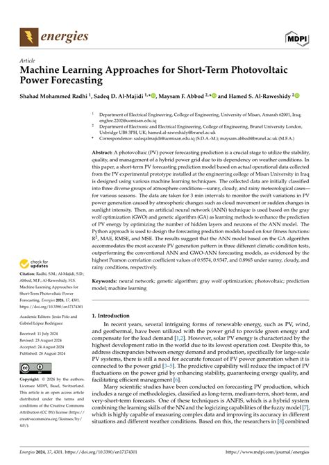 Pdf Machine Learning Approaches For Short Term Photovoltaic Power Forecasting