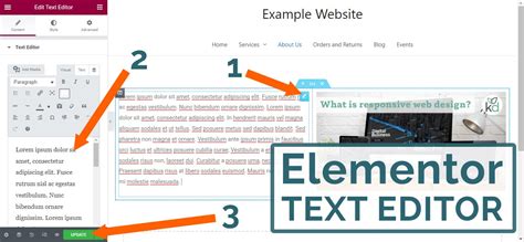 elementor text editor editing text font size and line spacing