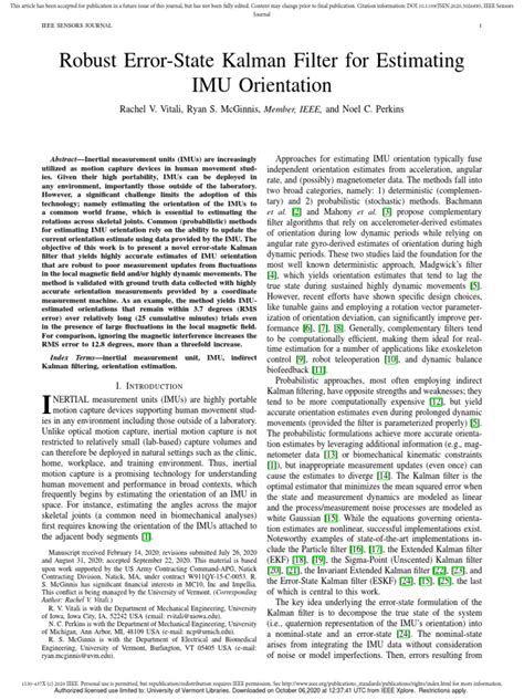 Robust Error State Kalman Filter For Estimating Imu Orientation Pdf Kalman Filter Inertial