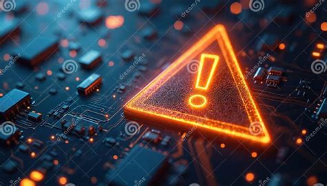 Digital System Error Alert Illustration Shows Glowing Exclamation Point Inside Warning Sign