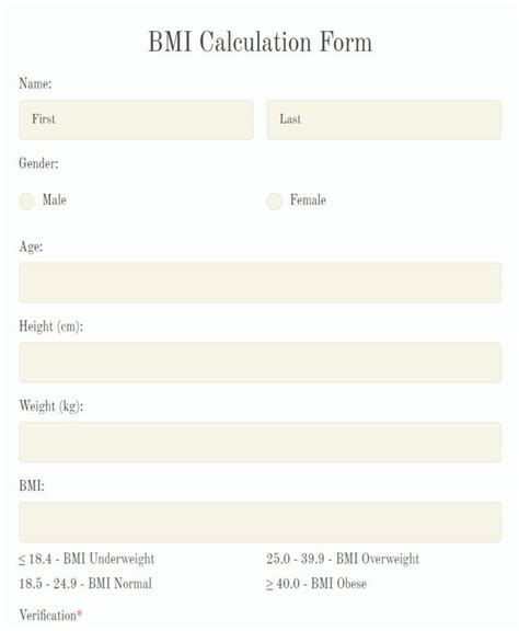 Bmi Calculation Form Template 123formbuilder