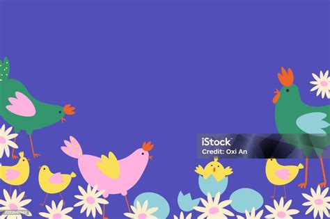 벡터 Paschal 귀여운 배너 닭 달걀 꽃 새 둥지 텍스트 부활절 봄 기독교 모티브를 플랫 스타일로 디자인합니다 웹을 위한 손으로 그린 색깔의 축제 카드 인쇄 가금류에