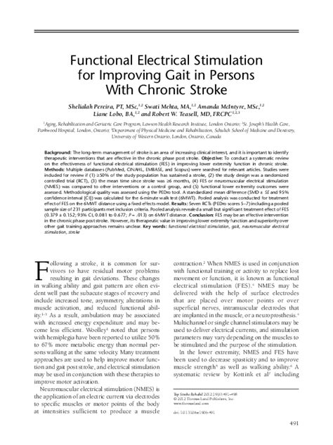 Pdf Functional Electrical Stimulation For Improving Gait In Persons With Chronic Stroke