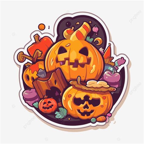 호박 클립 아트와 화려한 할로윈 스티커 벡터 고립 된 만화 할로윈 장식으로 스티커 디자인 상표 Png 일러스트 및 벡터 에 대한 무료 다운로드 Pngtree