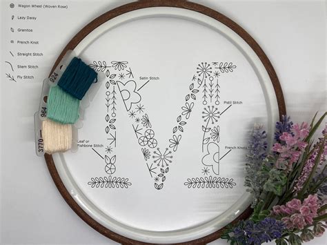 Embroidery Pattern Alphabet Letter Floral Initial M Pdf Etsy