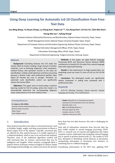 Using Deep Learning For Automatic Icd 10 Classification From Free Text Data Docslib