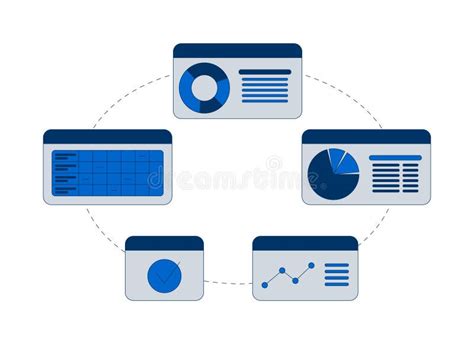 Interconnected Circular Business Dashboard Workflow 2d Cartoon Object Stock Vector