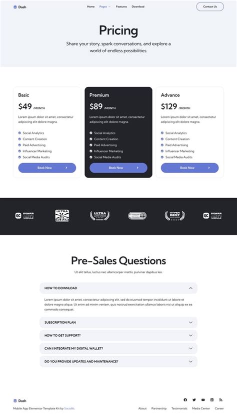 Dash Mobile App And Startup Showcase Elementor Template Kit Wp