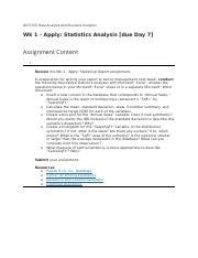WK Project Docx DAT Data Analysis And Business Analytics Wk Apply Statistics