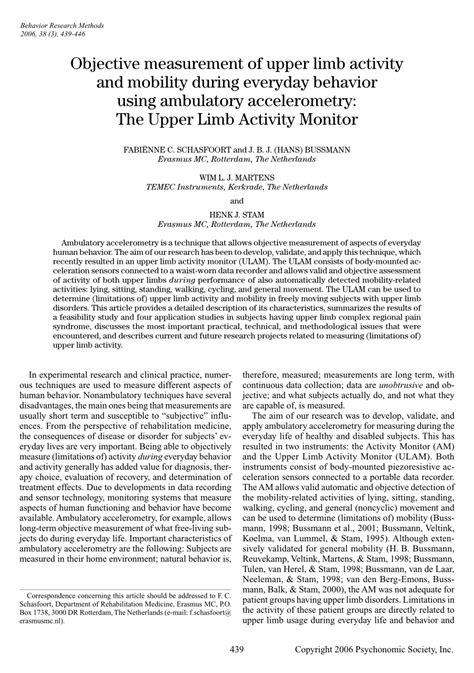 Pdf Objective Measurement Of Upper Limb Activity And Mobility During Everyday Behavior Using