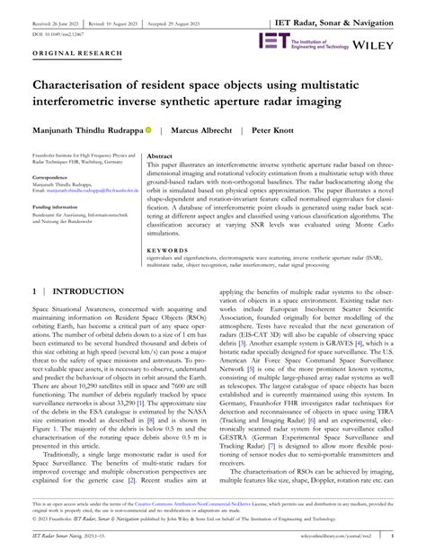 Pdf Characterisation Of Resident Space Objects Using Multistatic Interferometric Inverse