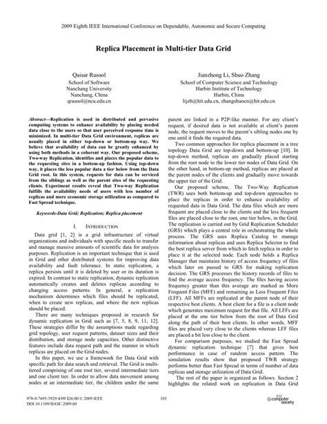 Pdf Replica Placement In Multi Tier Data Grid