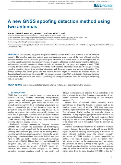 Pdf A New Gnss Spoofing Detection Method Using Two Antennas