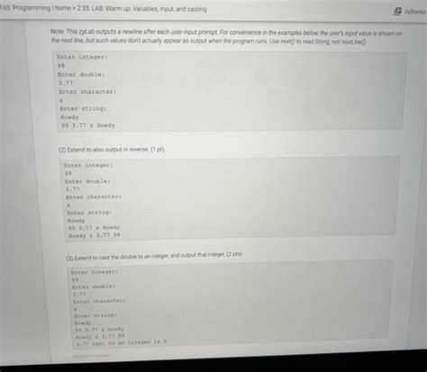 Solved Note This Zylab Outputs A Newline After Each