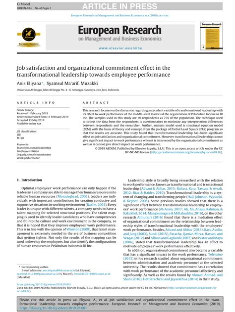 Pdf Job Satisfaction And Organizational Commitment Effect In The Transformational Leadership