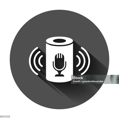 평면 스타일의 음성 길잡이 아이콘입니다 긴 그림자 블랙 라운드 배경에 스마트 홈 어시스트 벡터 일러스트 명령 센터 비즈니스 개념입니다 가상현실에 대한 스톡 벡터 아트 및