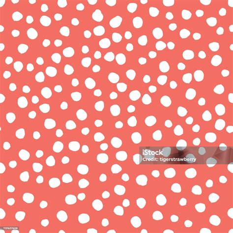 2019 산호 색상 끝 없는 손은 도트 또는 동그라미 타원형 거품 또는 눈의 추상 낙서를 그리는 올해의 유행 색상에서 완벽 한 패턴 배경 벡터 0명에 대한 스톡 벡터 아트