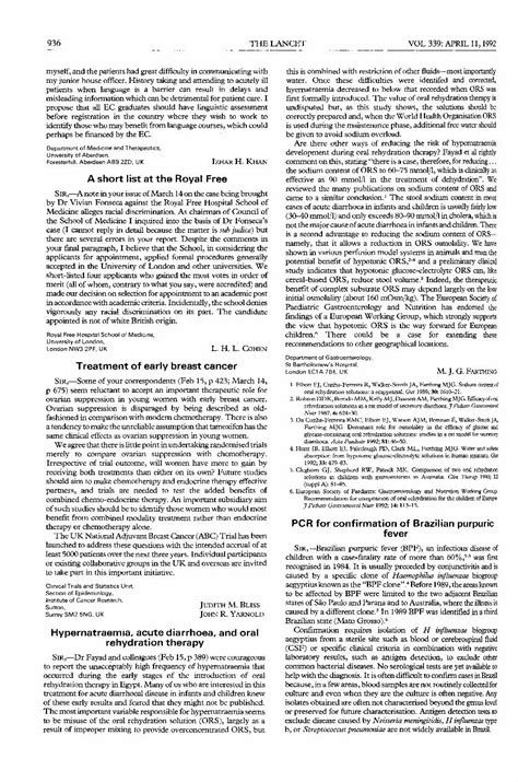 Pdf Hypernatraemia Acute Diarrhoea And Oral Rehydration Therapy