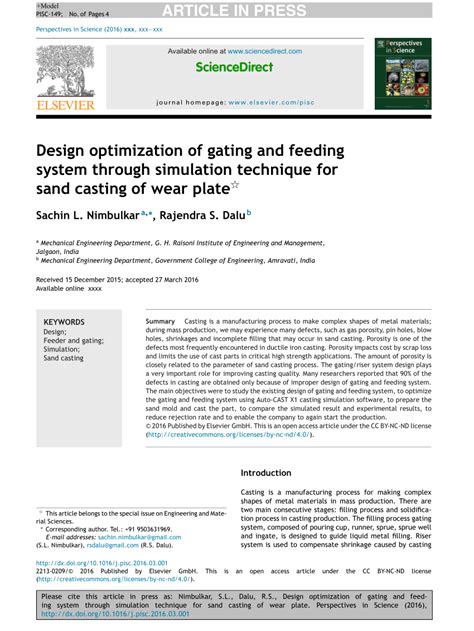 Pdf Design Optimization Of Gating And Feeding System Through