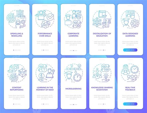 Mobile App Screen Set With Blue Gradient Onboarding For Building Career Success Skills Vector