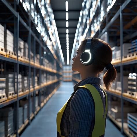 Warehouse Worker Using Voiceactivated Picking System Premium Ai Generated Image