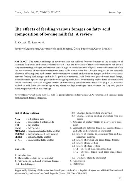 Pdf The Effects Of Feeding Various Forages On Fatty Acid Composition
