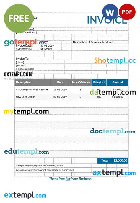 Freelance Writer Invoice Template In Word And Pdf Format Oxtempl