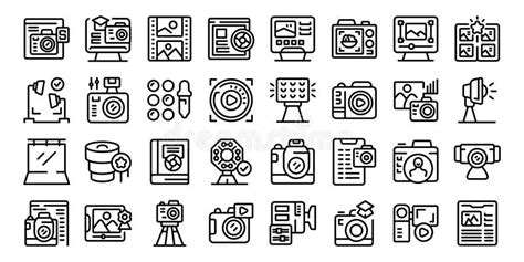 Photography Courses Icons Set Outline Vector Class Woman Stock Vector