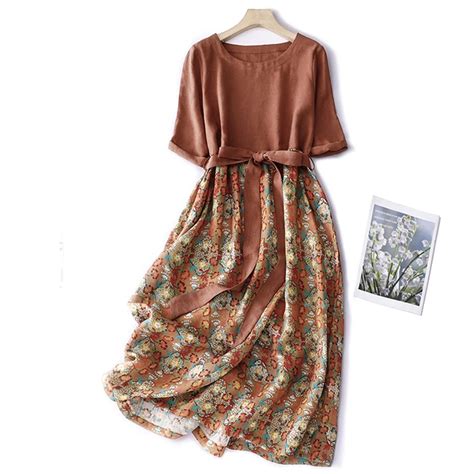 여성용 코튼 리넨 플로럴 반팔 드레스 루즈 패션 레이스 캐주얼 롱 드레스 한국 버전 2023 여름 신상