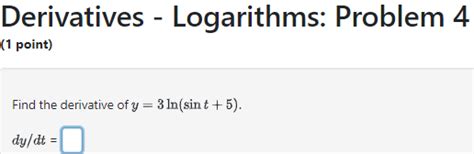 Solved Derivatives Logarithms Problem Point Find Chegg