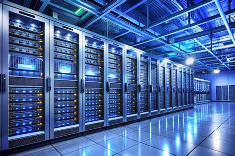 Network Server Room With Servershigh Performance Computers Running Processes Premium Ai