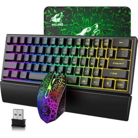 60 2 4G 61 Touches Noir Clavier Sans Fil Souris Combo Clavier Ergonomique Rechargeable Rgb 7