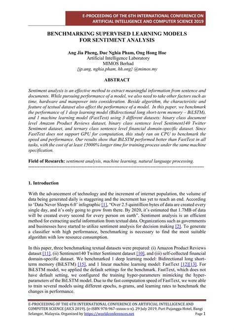 Benchmarking Supervised Learning Models For Sentiment Analysis Pdf