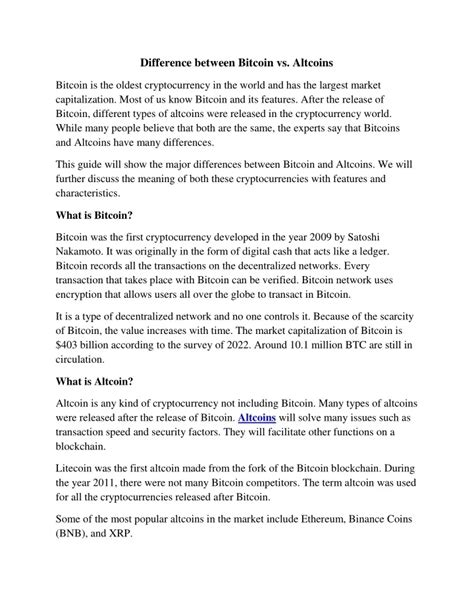 PPT Difference Between Bitcoin Vs Altcoins PowerPoint Presentation