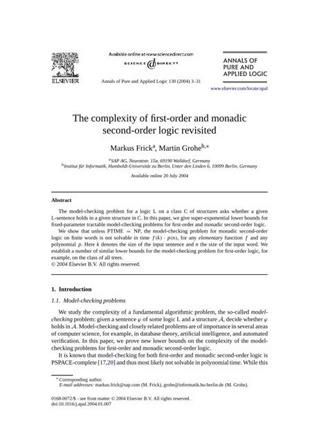 PDF The Complexity Of First Order And Monadic Second Order Logic