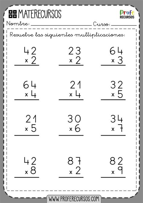 Multiplicaciones De 1 Cifra Para Primaria Profe Recursos Ejercicios