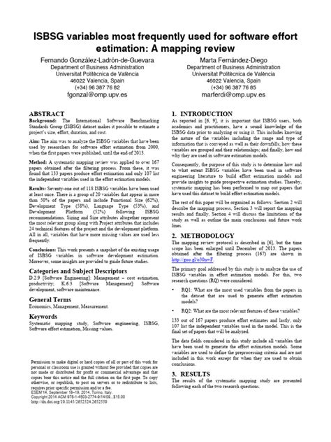 Isbsg Variables Most Frequently Used For Software Effort Pdf Data Regression Analysis