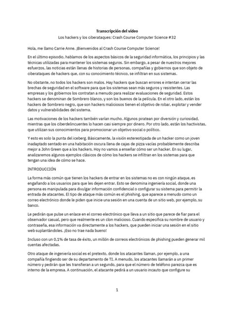 Hacker And Cyber Attacks Crash Course Transcript Es Es Pdf