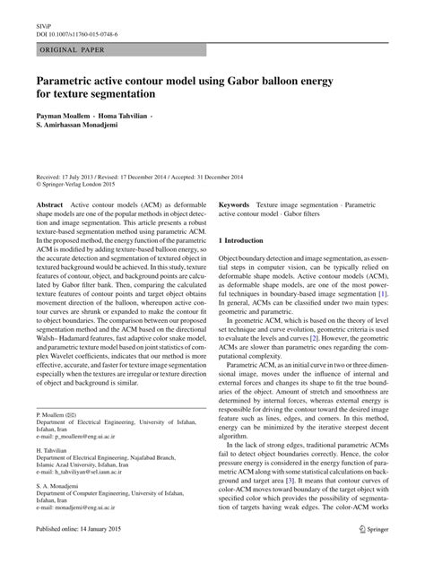 Pdf Parametric Active Contour Model Using Gabor Balloon Energy For Texture Segmentation
