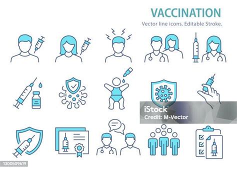 백신 아이콘 세트입니다 주사기 코로나바이러스 코디 19 등의 컬렉션 벡터 그림입니다 편집 가능한 스트로크 백신접종에 대한 스톡