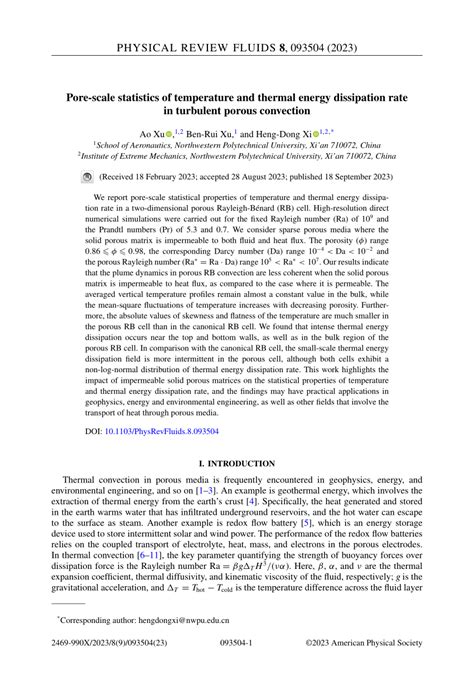 Pdf Pore Scale Statistics Of Temperature And Thermal Energy