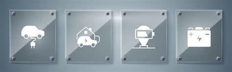 자동차 배터리 배터리 충전 가정용 및 전기 충전을 설정합니다 정사각형 유리 패널 벡터 가득 찬에 대한 스톡 벡터 아트 및 기타 이미지 Istock