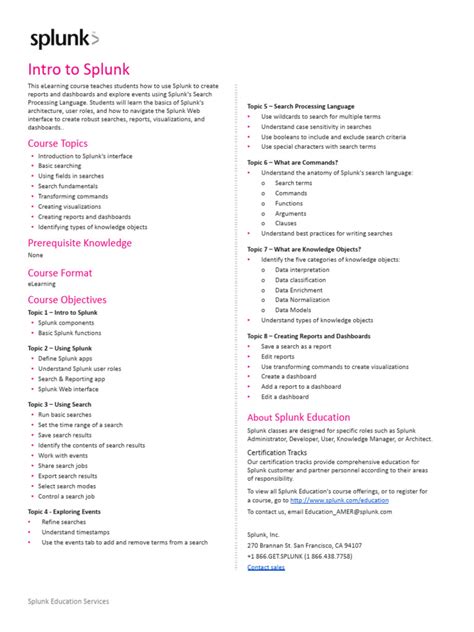 Intro To Splunk Course Description Pdf Educational Technology Knowledge