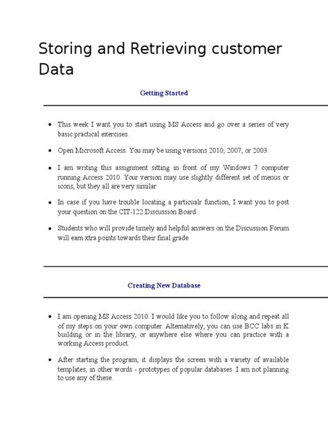 Storing And Retrieving Customer Data Pdf Microsoft Access Table Database