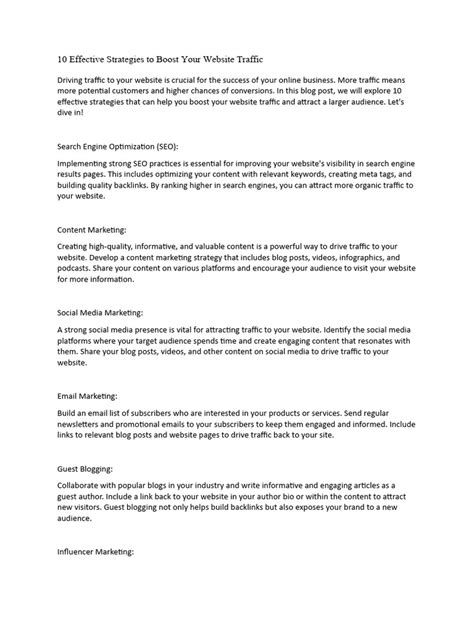 10 effective strategies to boost your website traffic pdf digital marketing search engine