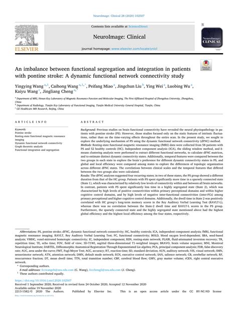 Pdf An Imbalance Between Functional Segregation And Integration In Patients With Pontine