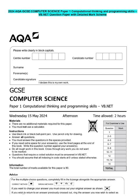 2024 Aqa Gcse Computer Science Paper 1 Computational Thinking And