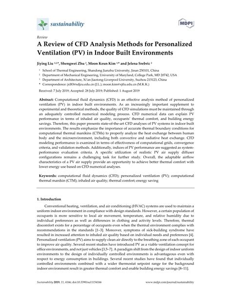 Pdf A Review Of Cfd Analysis Methods For Personalized Ventilation Pv In Indoor Built